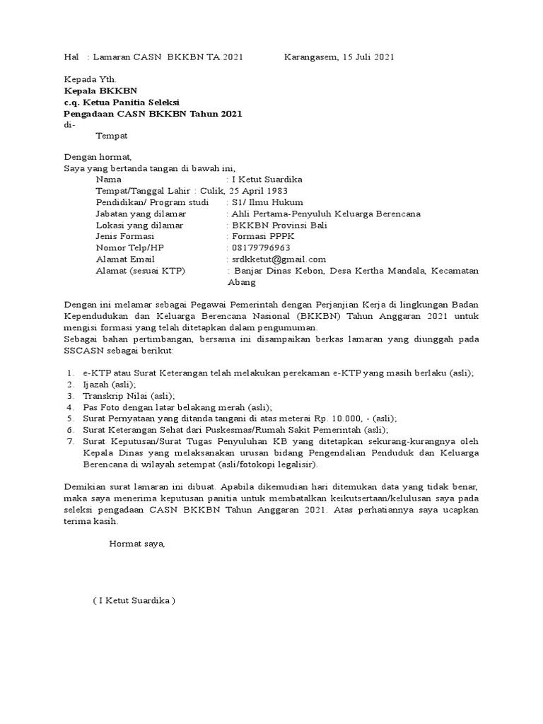 Lampiran Iv Format Surat Lamaran Dan Surat Pernyataan PPPK | PDF