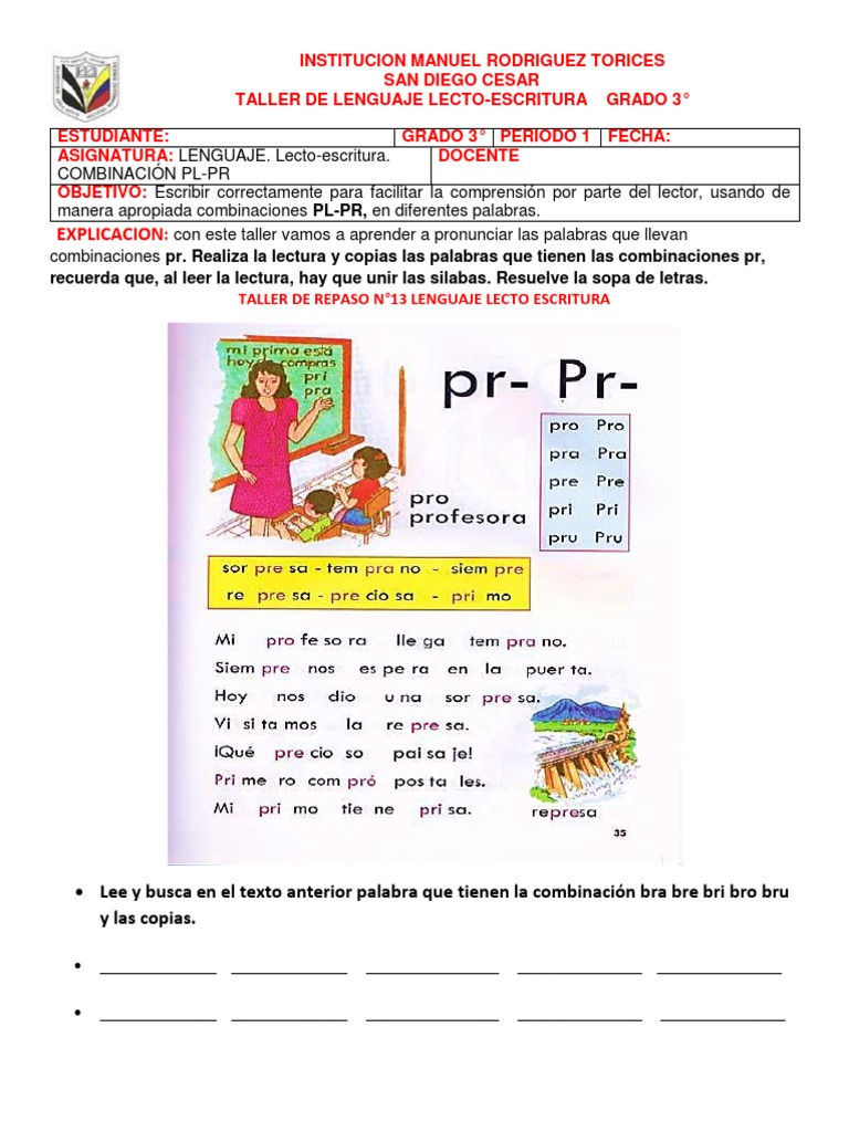 Aprendiendo las combinaciones PL-PR a través de la lectura y la escritura | PDF