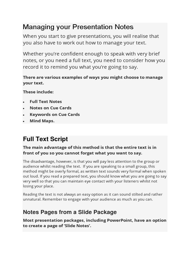 Managing Your Presentation Notes | PDF | Cognitive Science | Communication