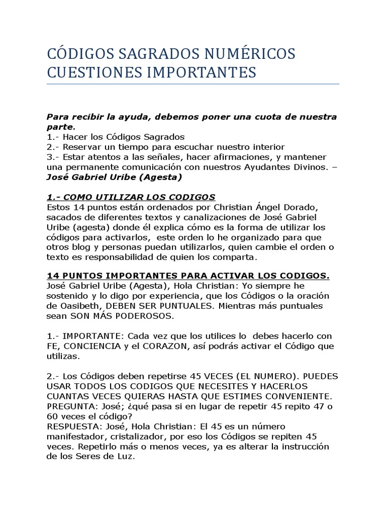 Códigos Sagrados Numéricos Cuestiones Importantes | PDF | Fe | Oración