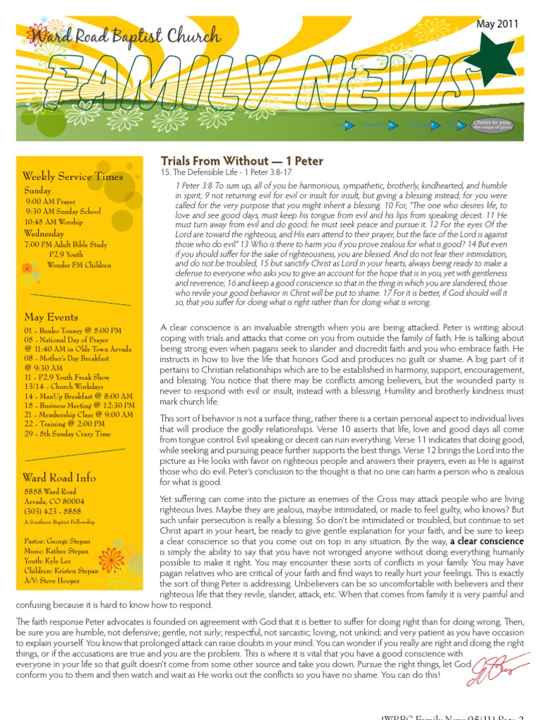 Trials From Without - 1 Peter: Weekly Service Times | PDF | Conscience ...