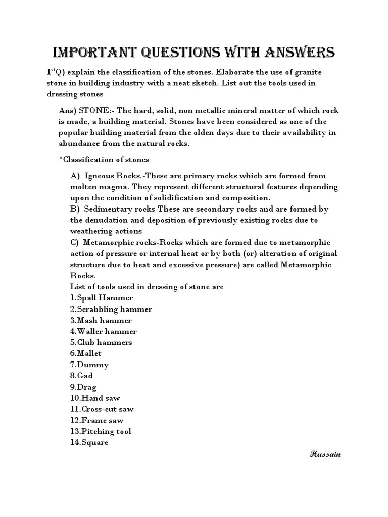 Important Questions With Answer BM | PDF | Rock (Geology ...