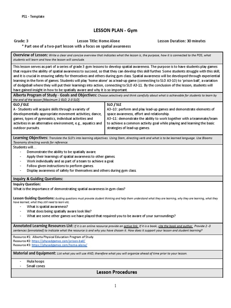 Lesson Plan - Gym | PDF | Physical Education | Learning