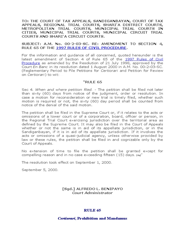 Rule 65 of The Civil Procedure | PDF | Appeal | Jurisdiction