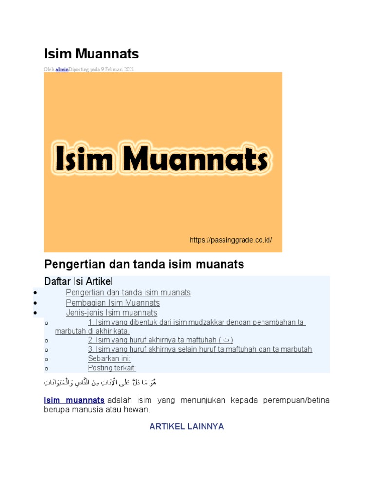 Pengertian dan Jenis Isim Muannats | PDF