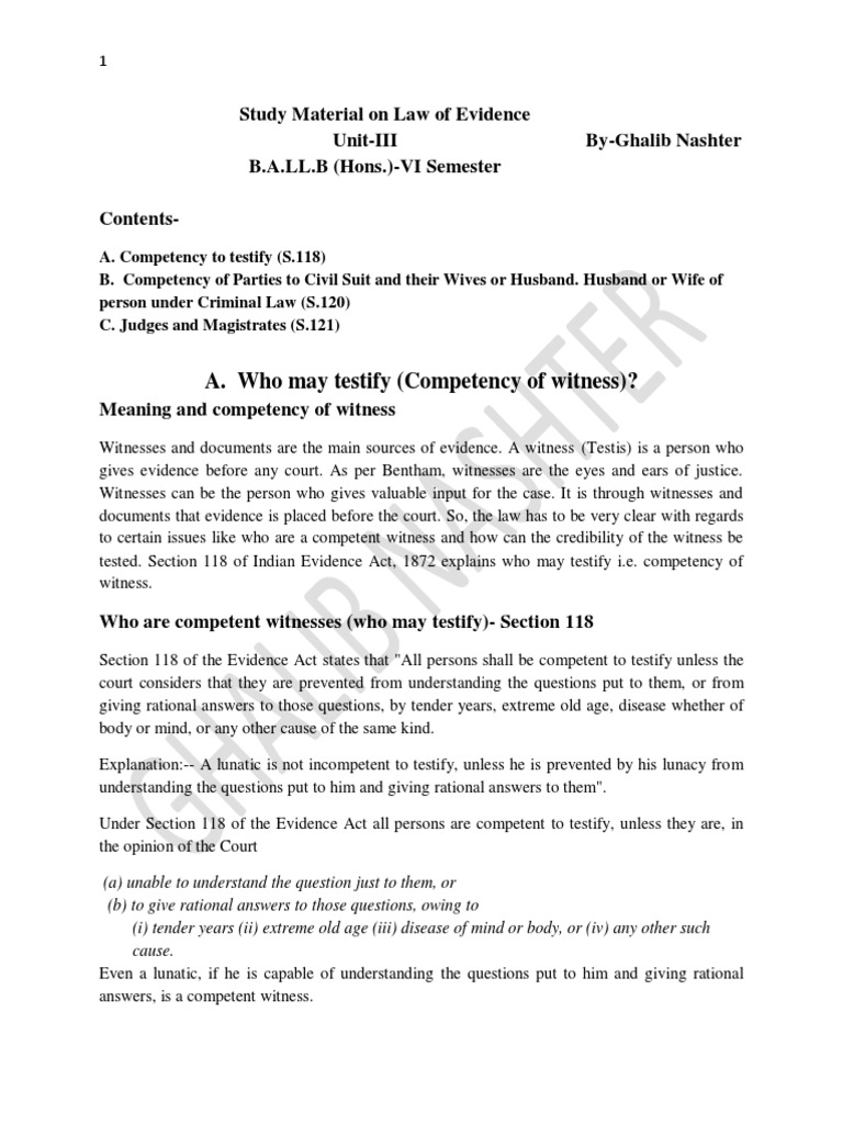 Competency of Witness Under Evidence Act | PDF | Witness | Evidence