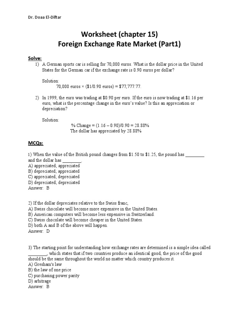 Worksheet (Chapter 15) Foreign Exchange Rate Market (Part1) : Solve ...