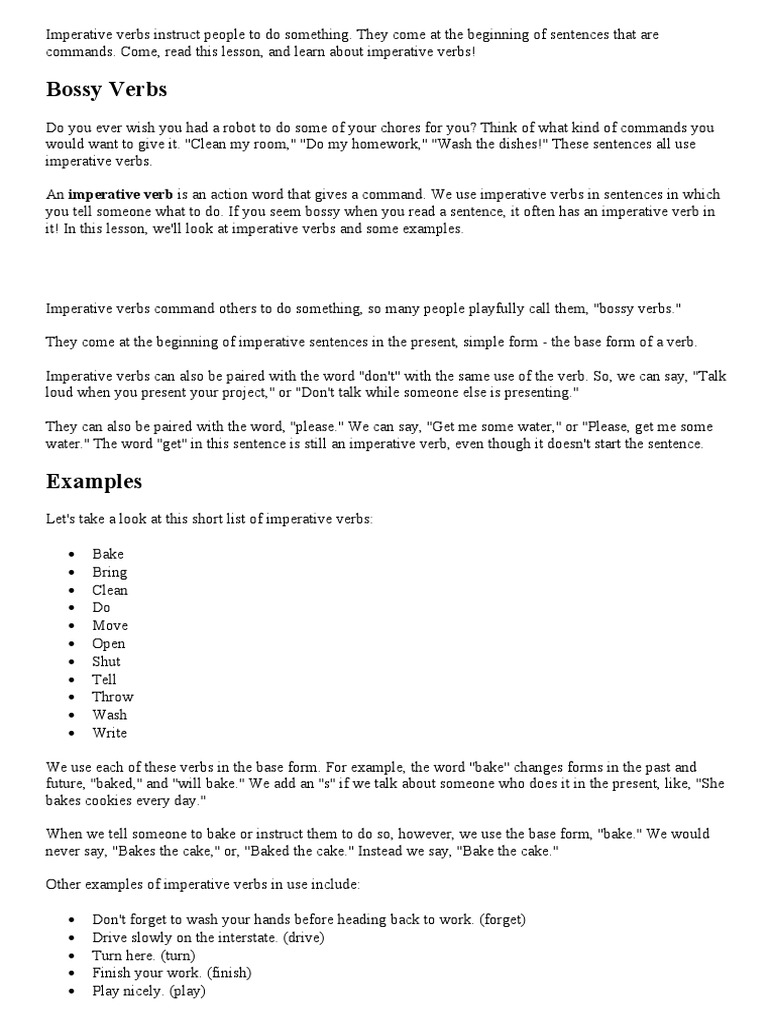 Imperative Verbs Instruct People To Do Something | PDF