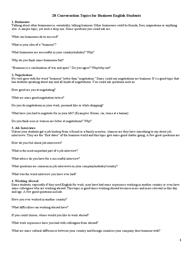 Business English Conversation Topics | PDF | Sales | Performance Appraisal