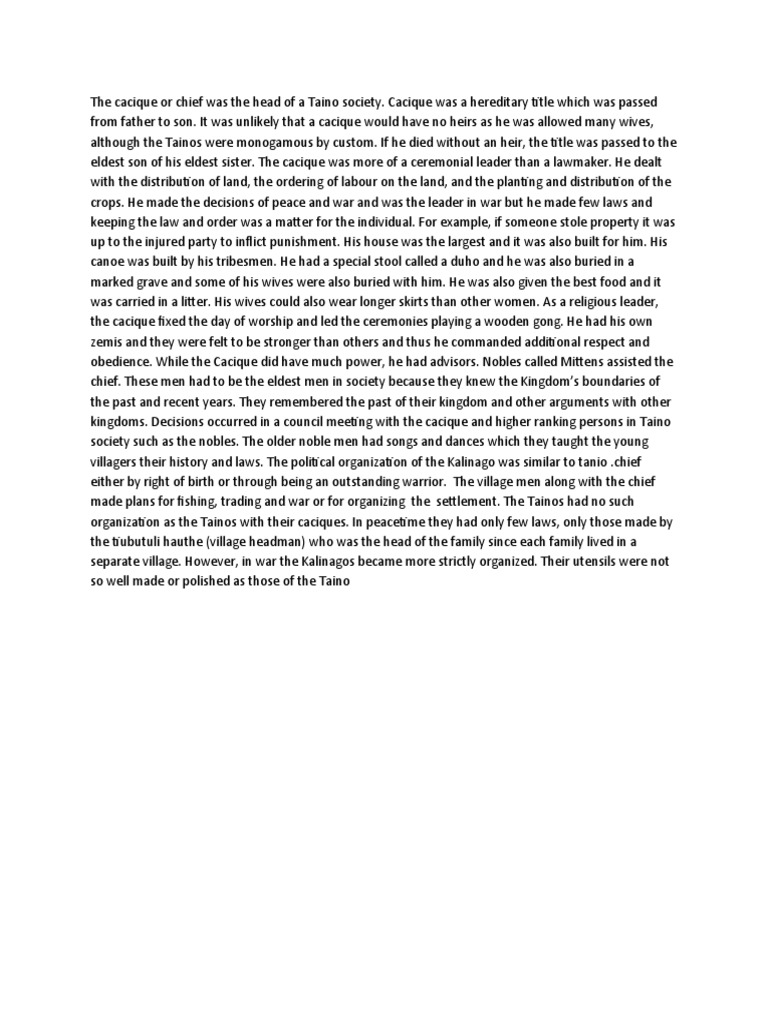 The Cacique or Chief Was The Head of A Taino Society | PDF | History ...