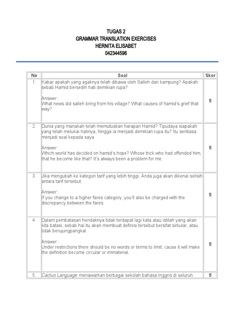 Grammar Translation Exercise | PDF