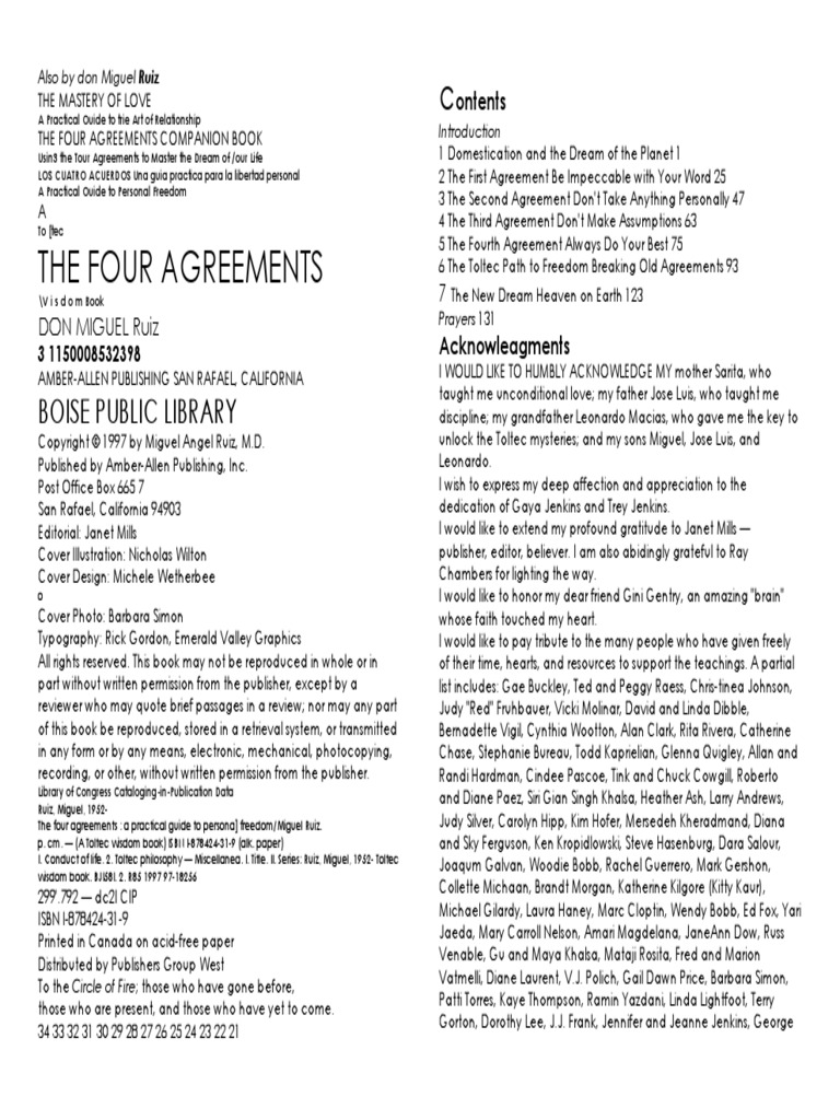The Four Agreements A Practical Guide To Personal Freedom - Don Miguel ...