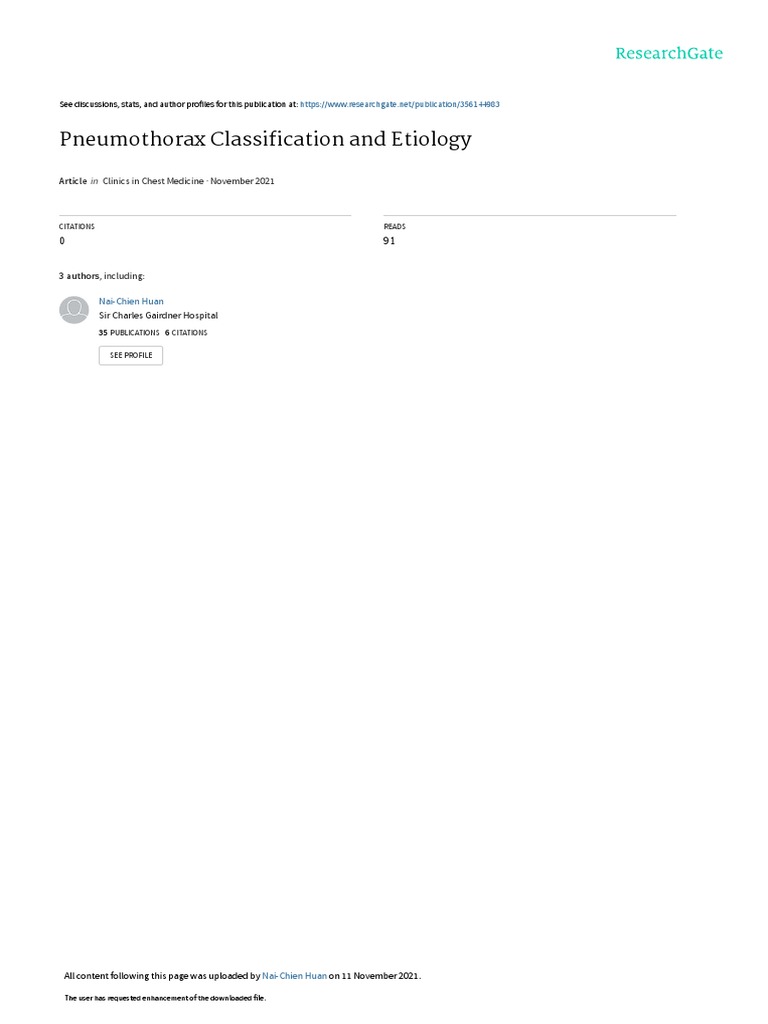 Pneumothorax: Classification and Etiology | PDF | Respiratory Diseases ...