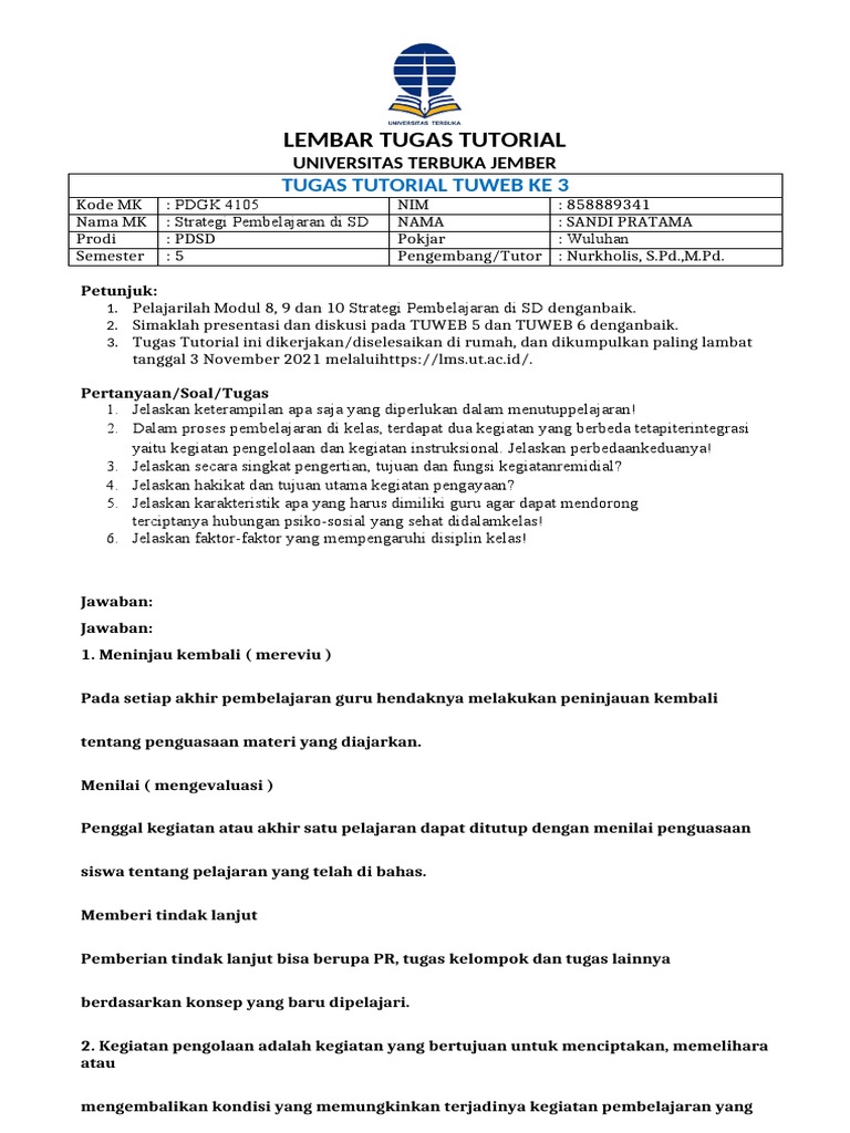 Lembar Tugas Tutorial - TUWEB 3 - PDGK 4105-Dikonversi | PDF