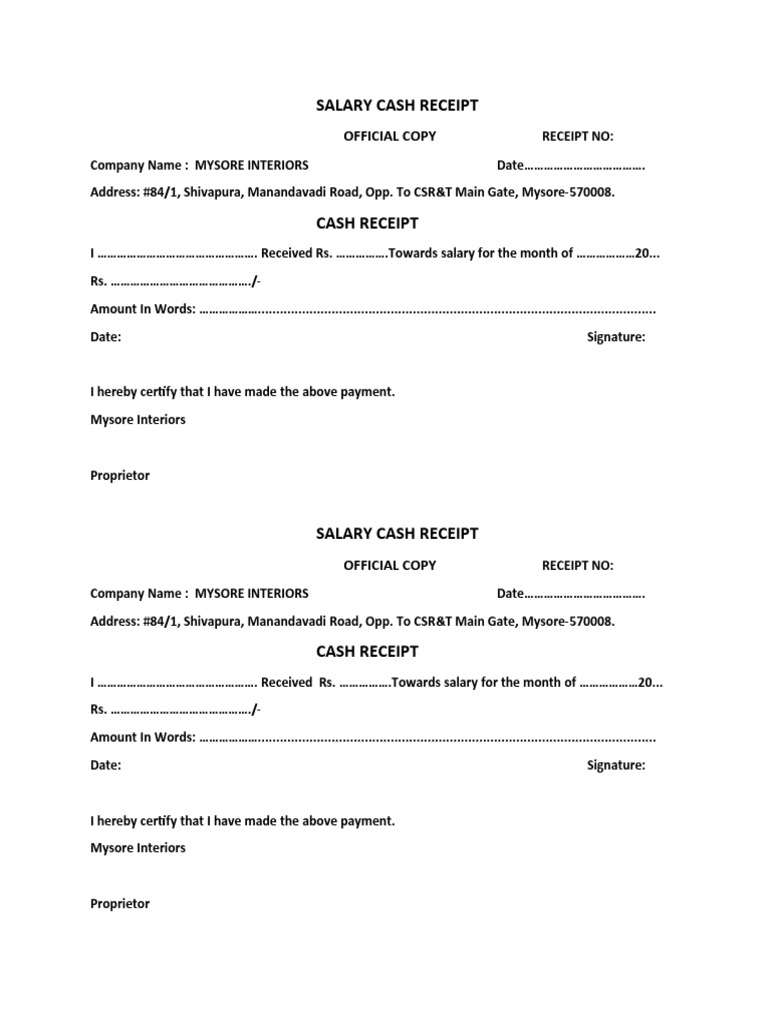 Cash Salary Receipt Template | PDF | Finance & Money Management