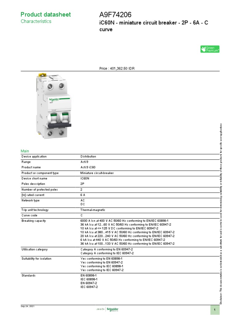 MCB For Protection - Acti9 Ic60 - A9F74206 | PDF | Alternating Current | Manufactured Goods