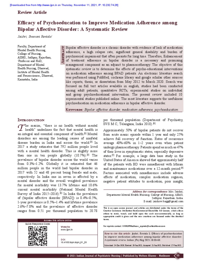 Efficacy of Psychoeducation To Improve Medication Adherence Among ...