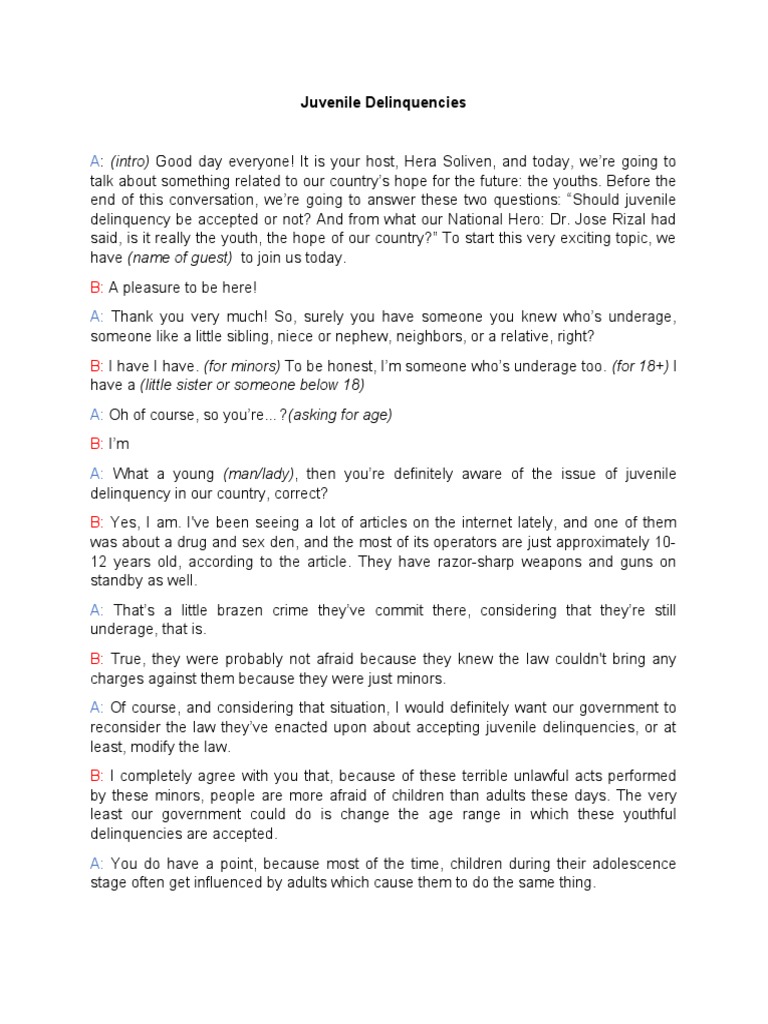 Script Juvenile Delinquency Final | PDF | Juvenile Delinquency ...