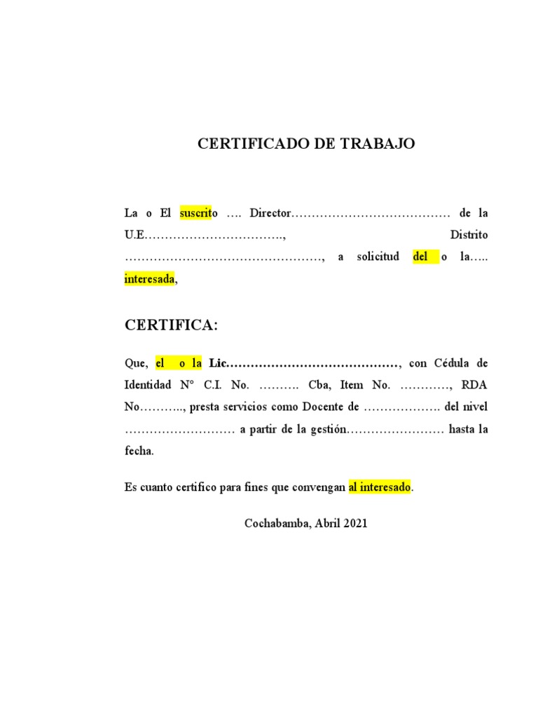 Certificado de Trabajo Modelo | PDF