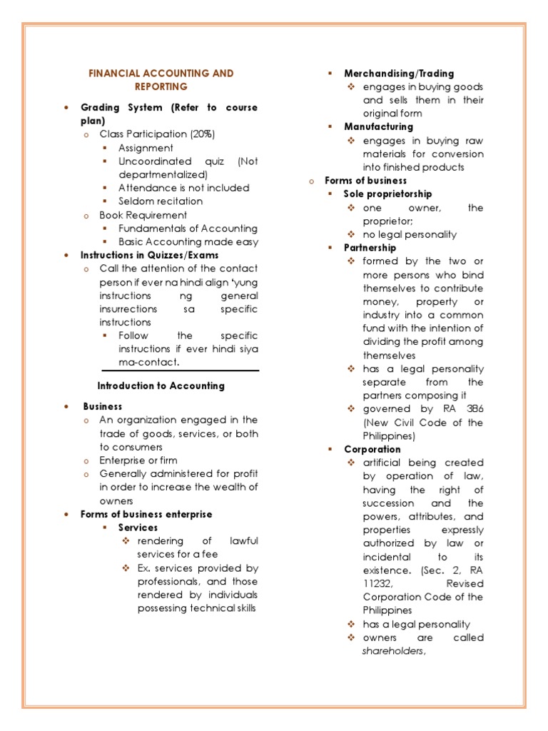 Far 1ST Term Notes | PDF | Accounting | Financial Statement