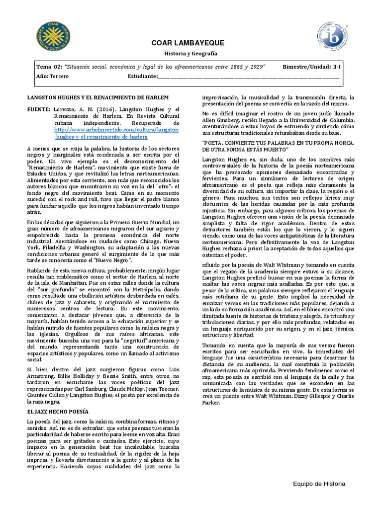 U2 S8 Renacimiento de Harlem | PDF | Jazz | Poesía