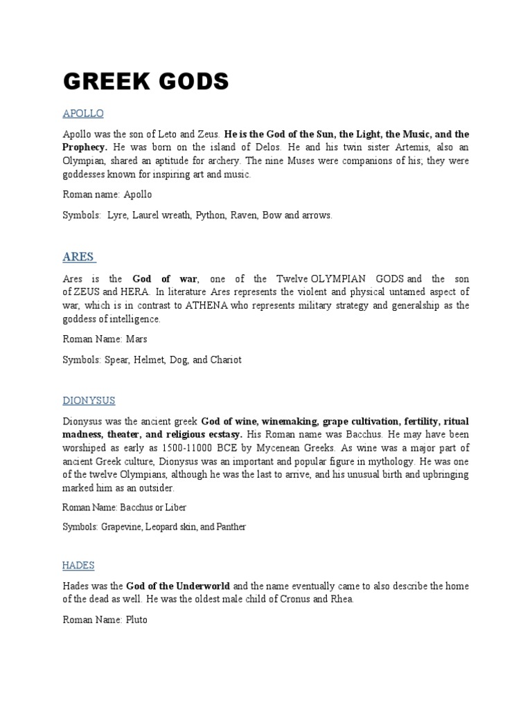 Greek Gods | PDF | Twelve Olympians | Zeus