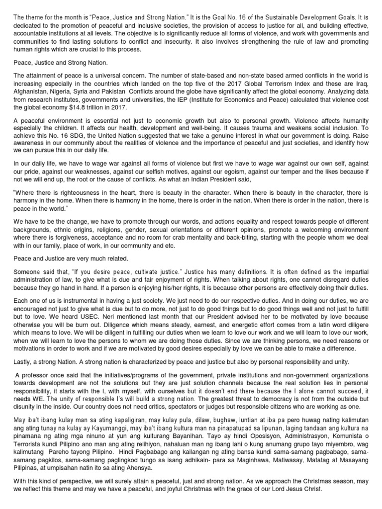 Speech On Justice | PDF | Violence | Peace