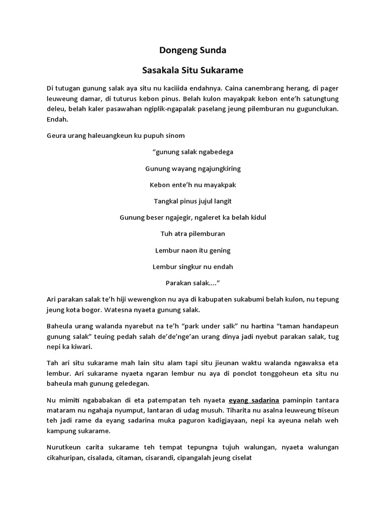 Dongeng Sunda Sasakala Situ Sukarame | PDF