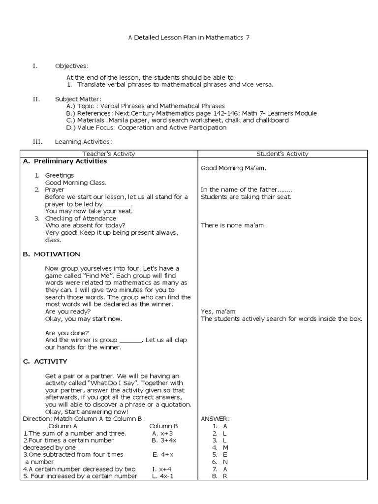 Verbal and Mathematical Phrases | PDF | Ratio | Multiplication