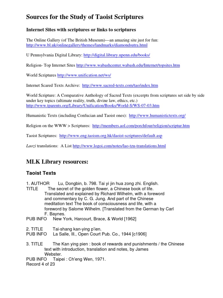 Sources for the Study of Taoist Scriptures: A Comprehensive Guide to ...