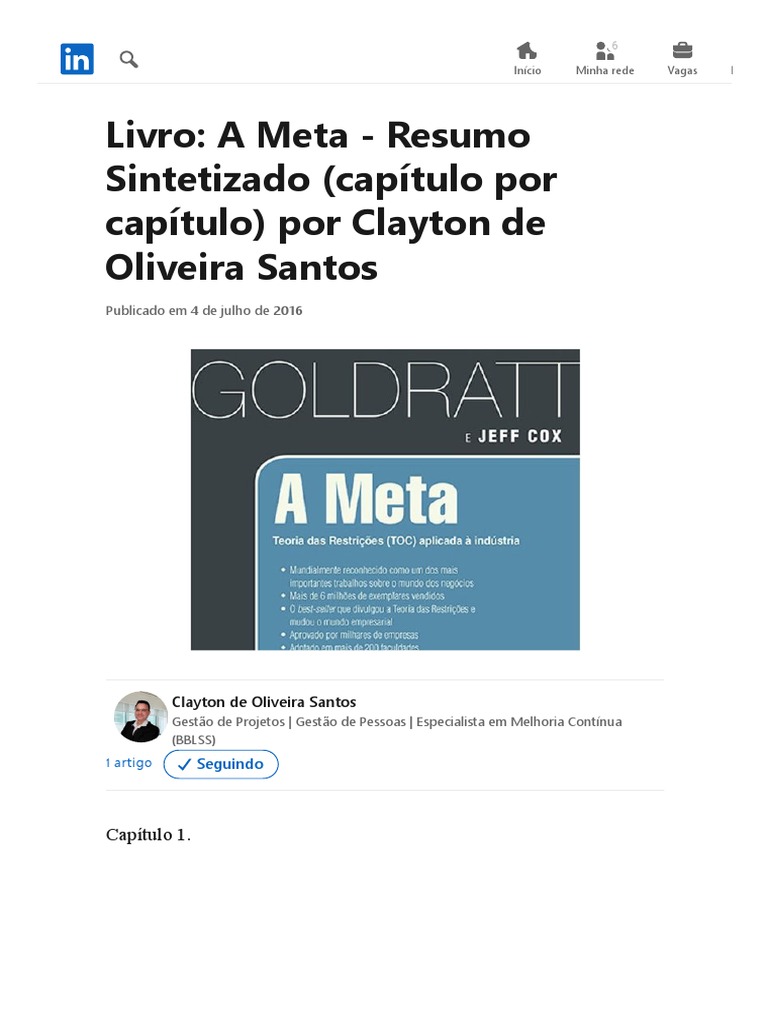 Livro - A Meta - Resumo Sintetizado | PDF | Tempo | Química