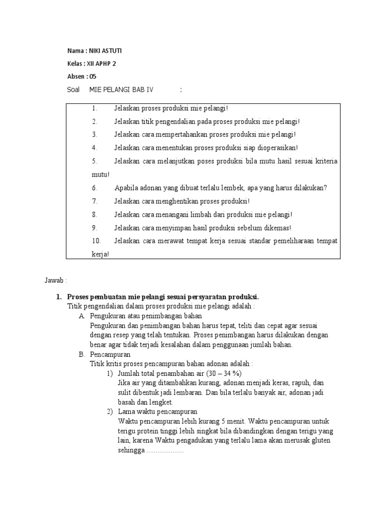 Proses Produksi Mie Pelangi dan Pengendaliannya | PDF