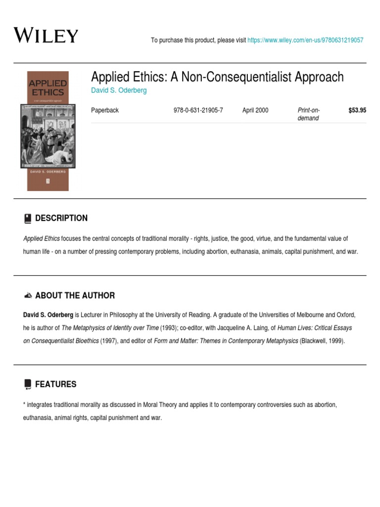 Wiley - Applied Ethics - A Non-Consequentialist Approach - 978-0-631 ...