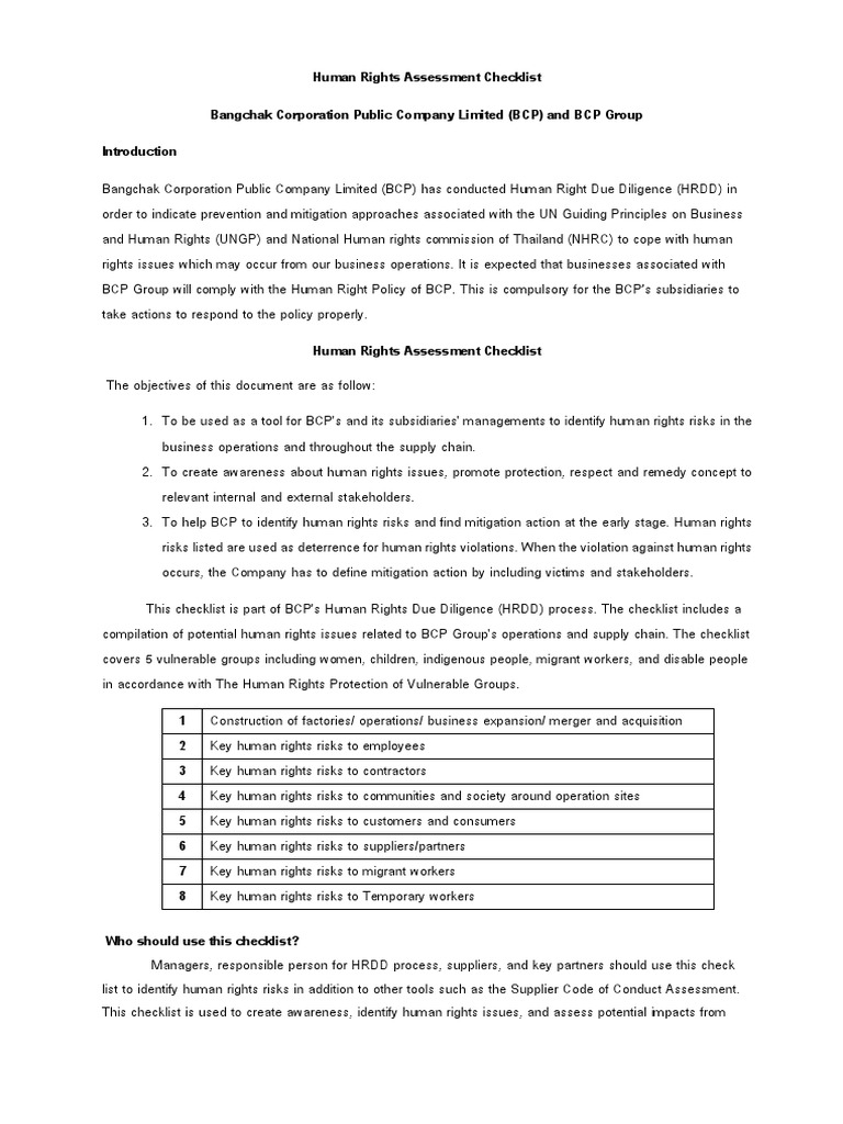 HRDD Checklist en | PDF | Employment | Occupational Safety And Health