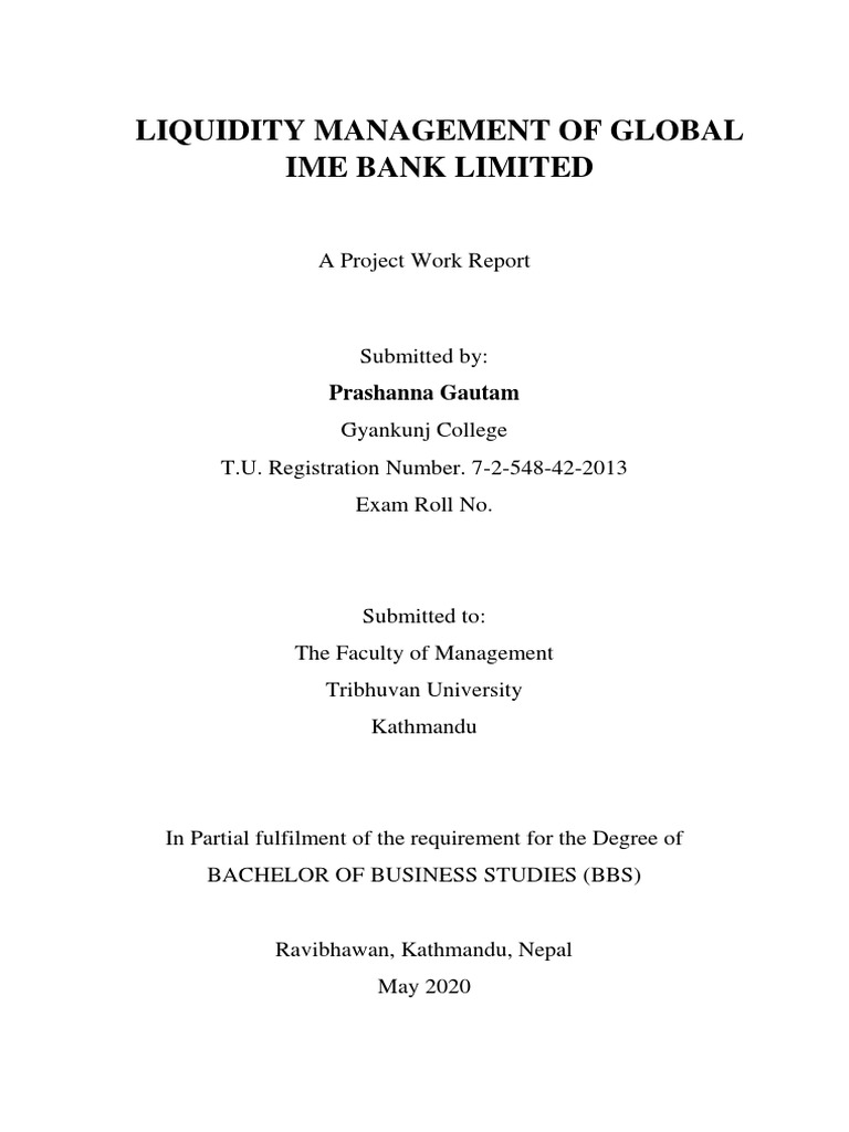 Project Work Report On Liquidity Management of Global IME Bank Ltd ...