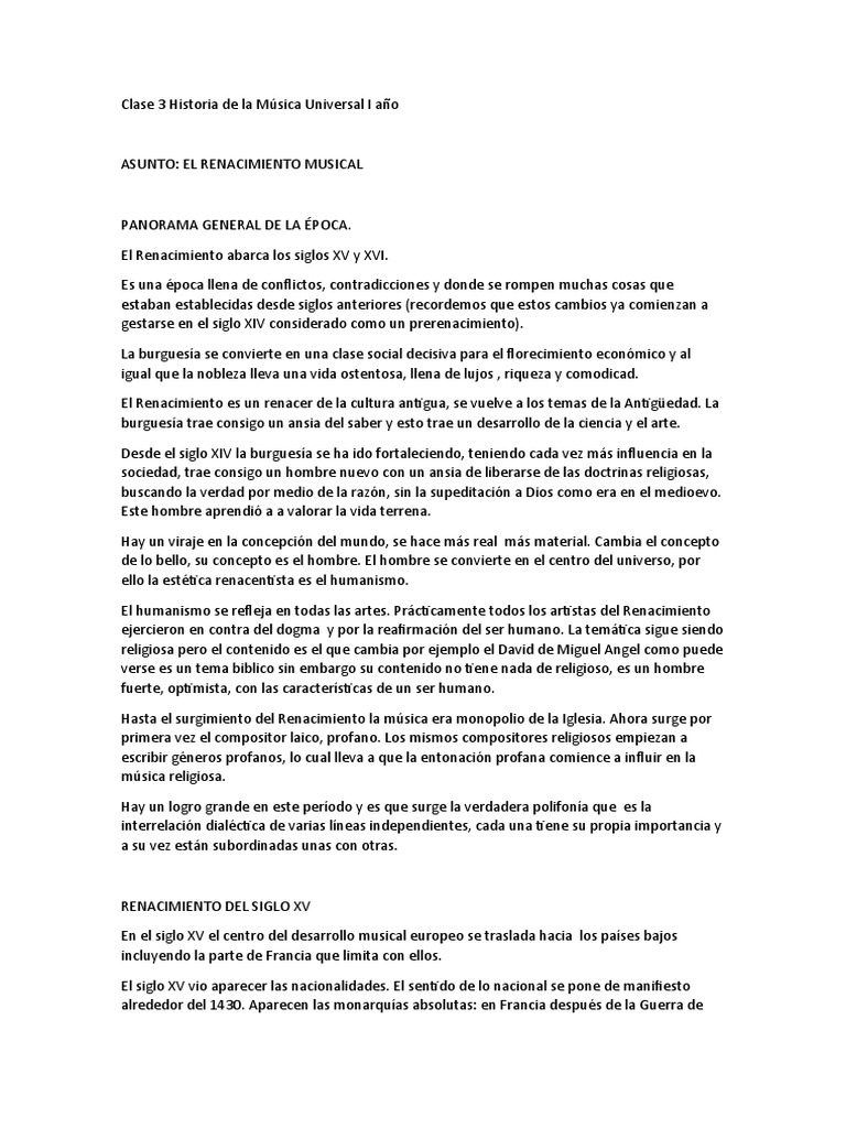 Clase 3 Historia de La Música Universal I Año | PDF | Renacimiento | Musicología