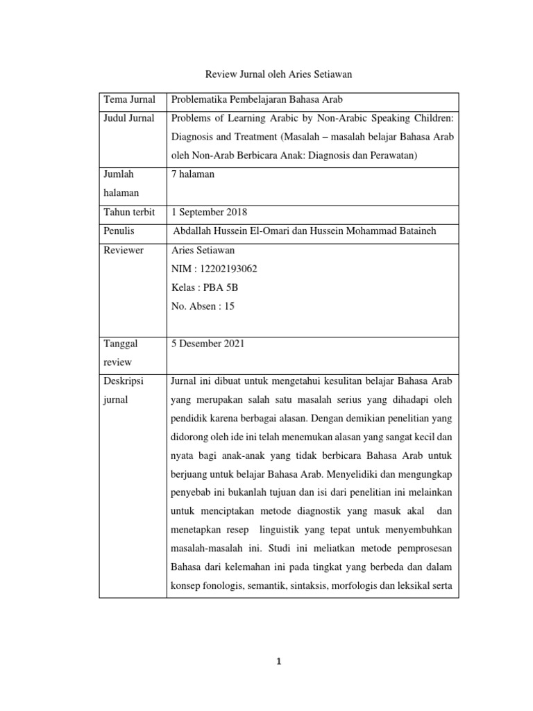 Aries Setiawan UAS Review Jurnal Metpem B.Arab | PDF | Seni & Disiplin Bahasa