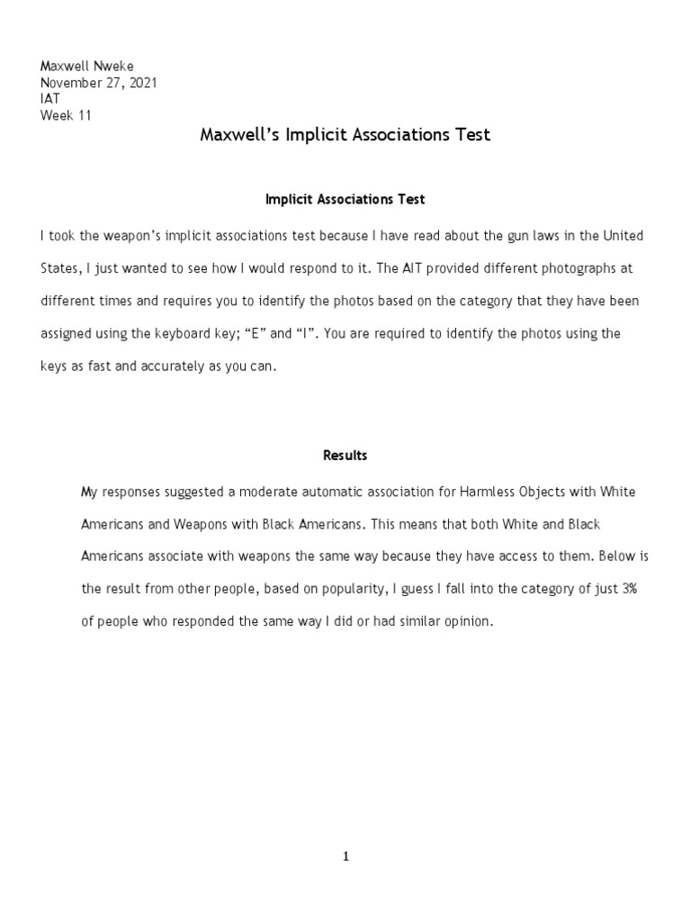 Maxwell Nweke - W11 Field Report (AIT) | PDF | Psychology | Social Psychology
