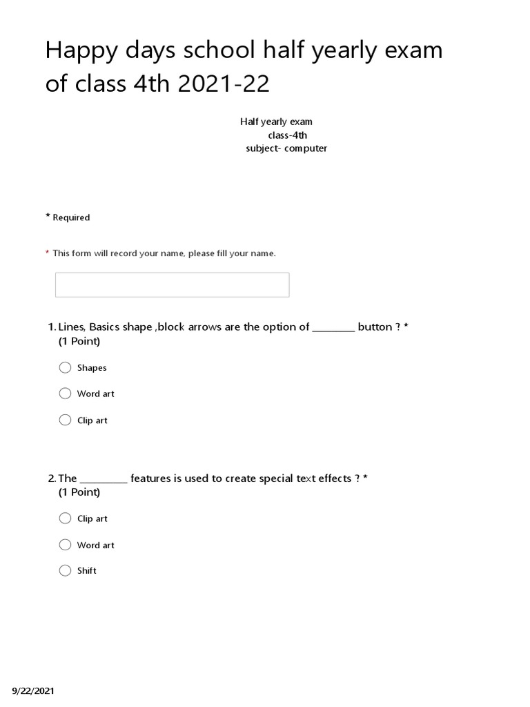 Class 4 Computer Exam 2021-22 | PDF | Computer Data Storage | Byte