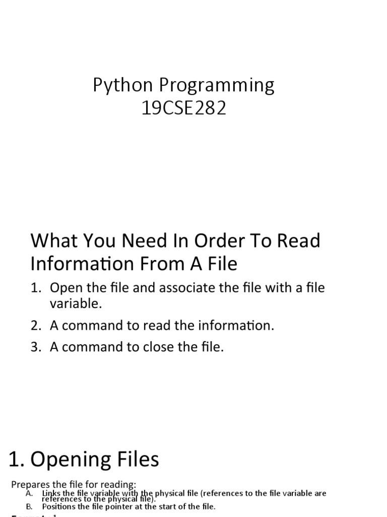 Python Programming 19CSE282 | PDF | Computer File | Filename