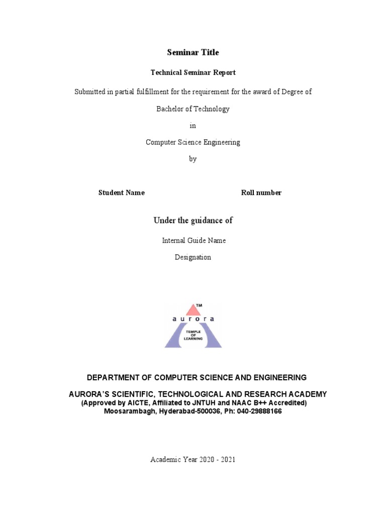 Seminar Report Front Pages | PDF | Academic Degree | Bachelor's Degree