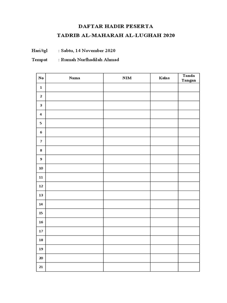 Daftar Hadir Seminar 2020 | PDF