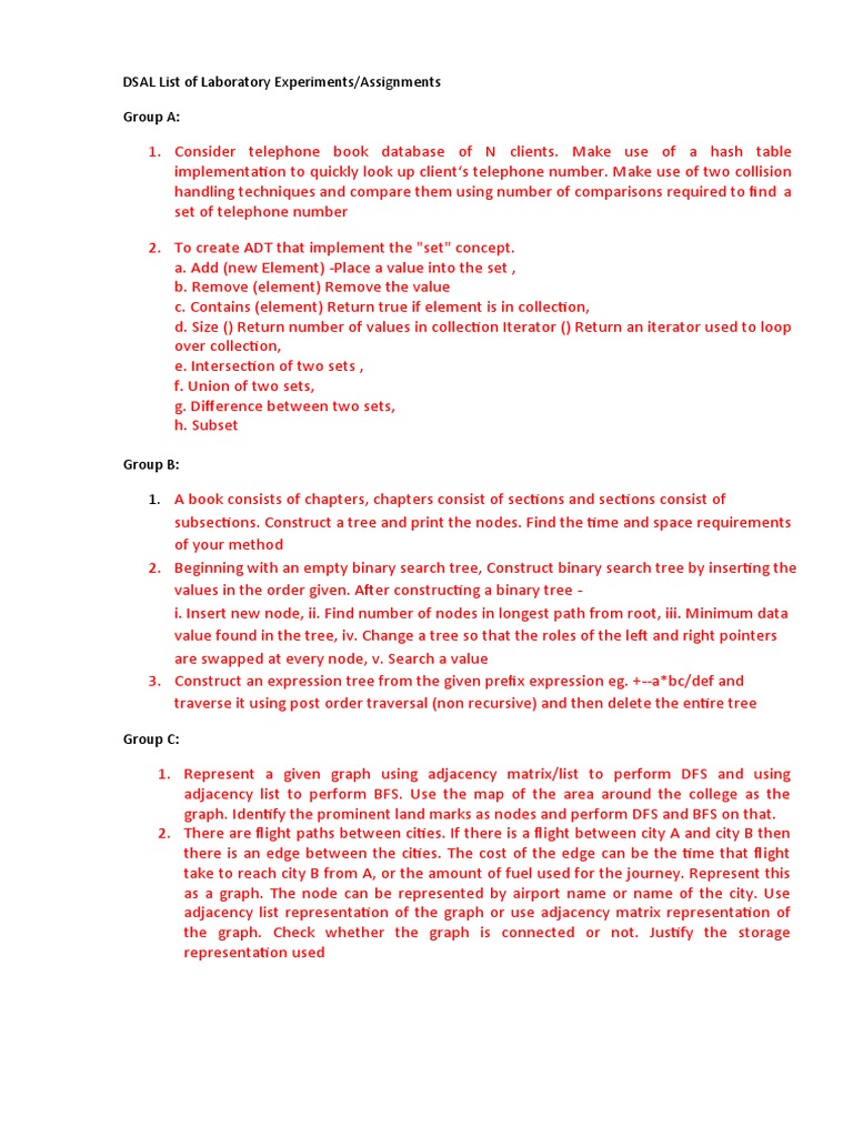 Dsal List Of Laboratory Experiments Pdf Algorithms And Data