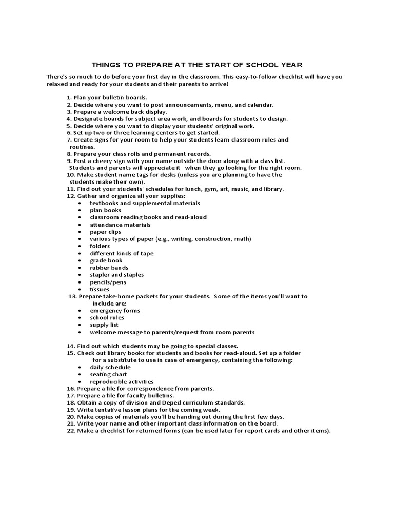 Things To Prepare For New School Year | PDF | Classroom | Teachers