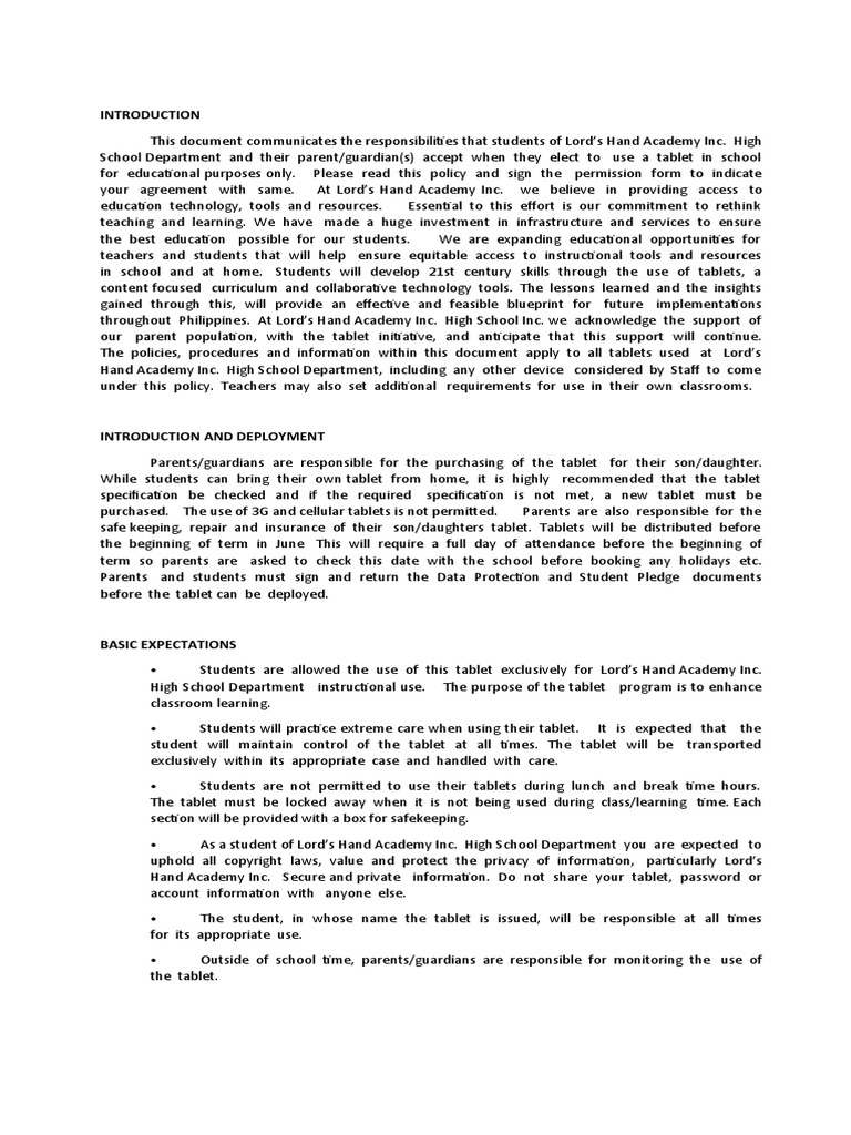 Tablet Rules and Regulation | PDF | Internet | Tablet Computer