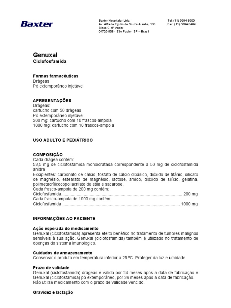 Genuxal: Informações sobre Ciclofosfamida | PDF | Gravidez | Câncer
