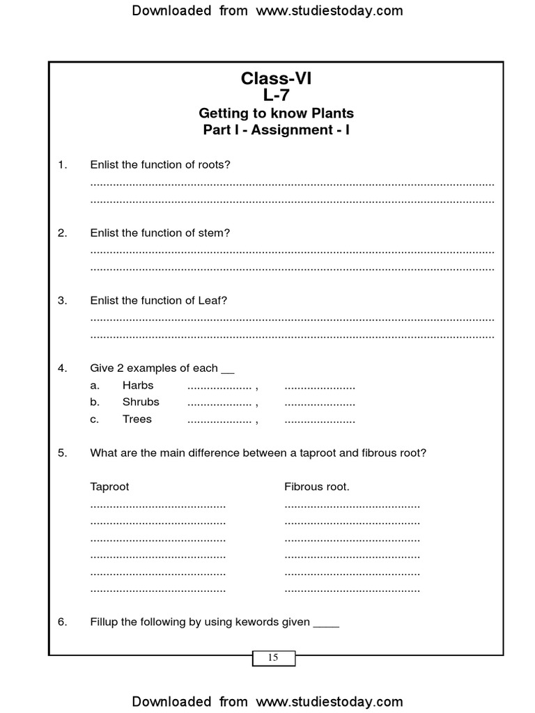 CBSE Class 6 Getting To Know Plants Worksheet | PDF | Horticulture And ...