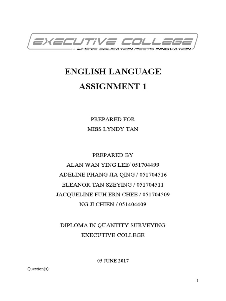 English Language Assignment 1: Prepared For Miss Lyndy Tan | PDF ...