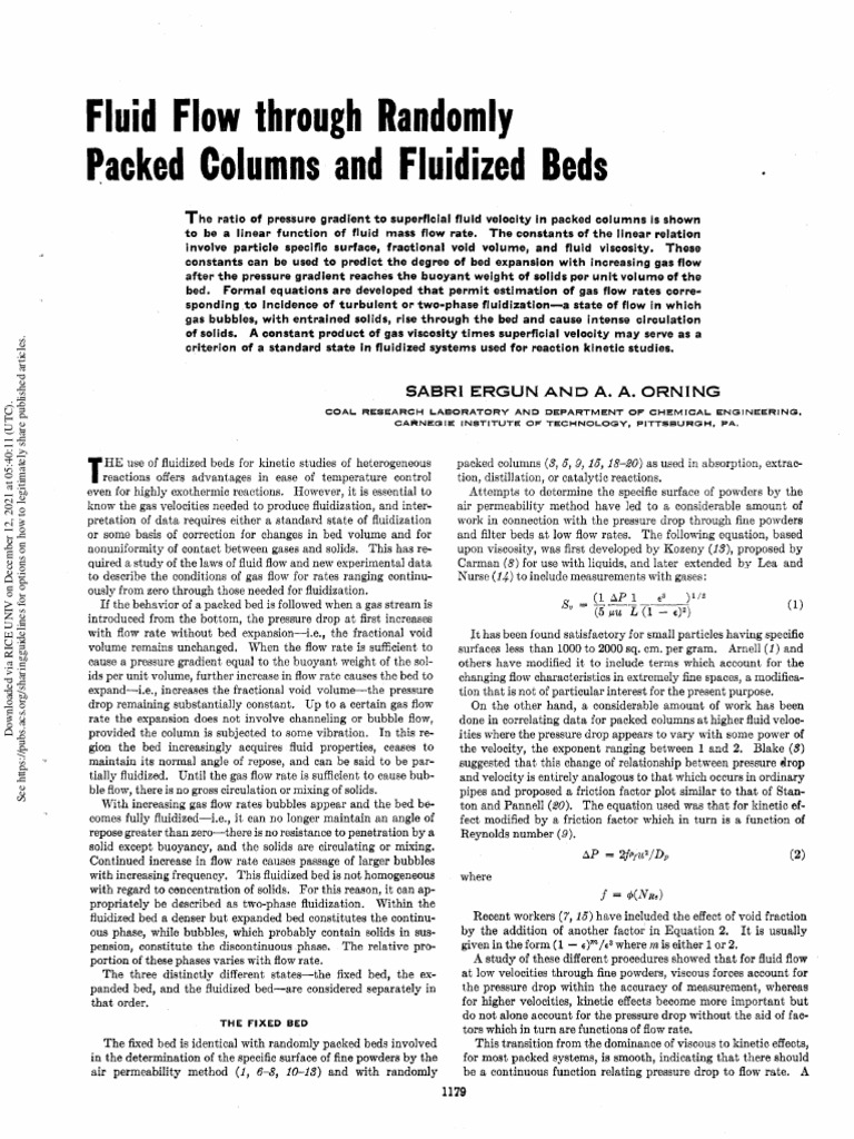 Fluid Flow Through Randomly Packed Columns and Fluidized Beds | PDF ...