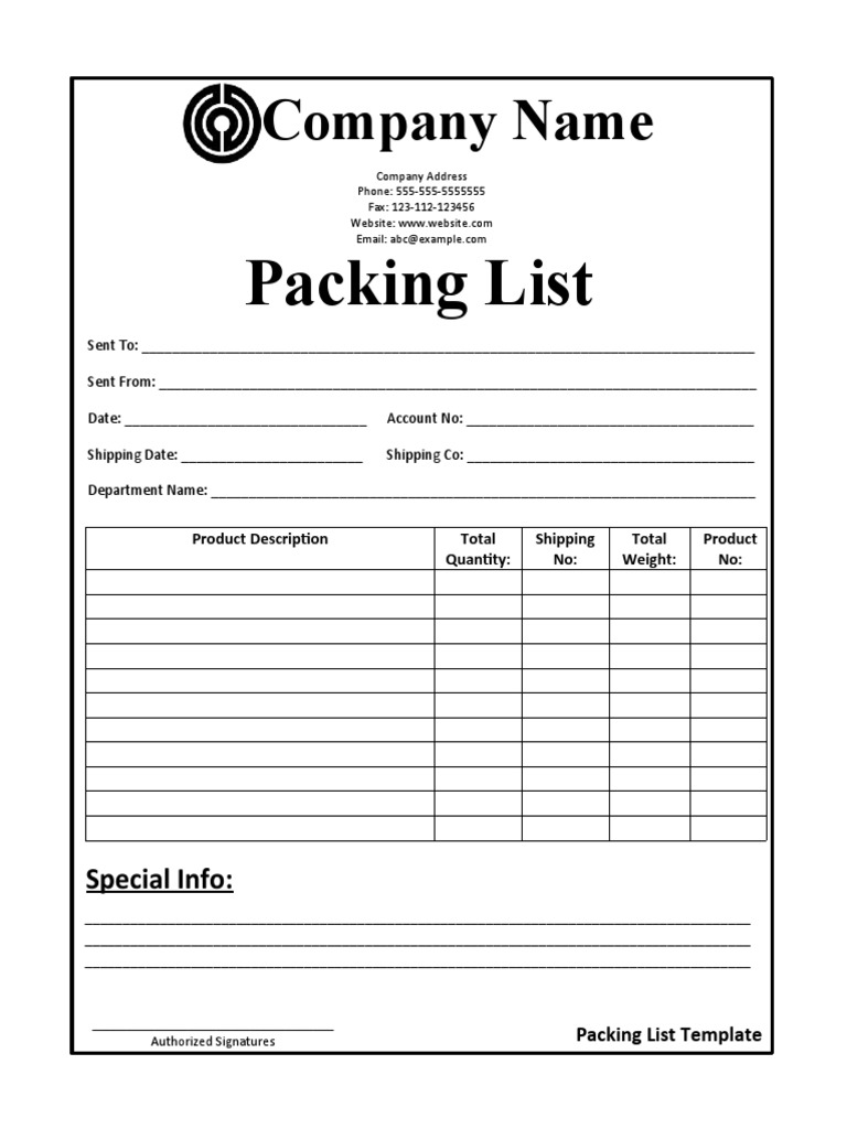 Packing List Template | PDF